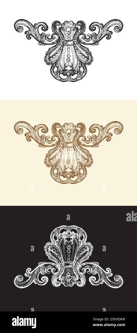 Hand drawing baroque design elements vector illustrations set Stock ...