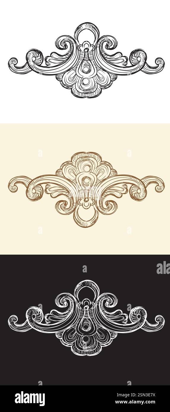 Set of hand drawing baroque design elements vector Stock Vector Image ...