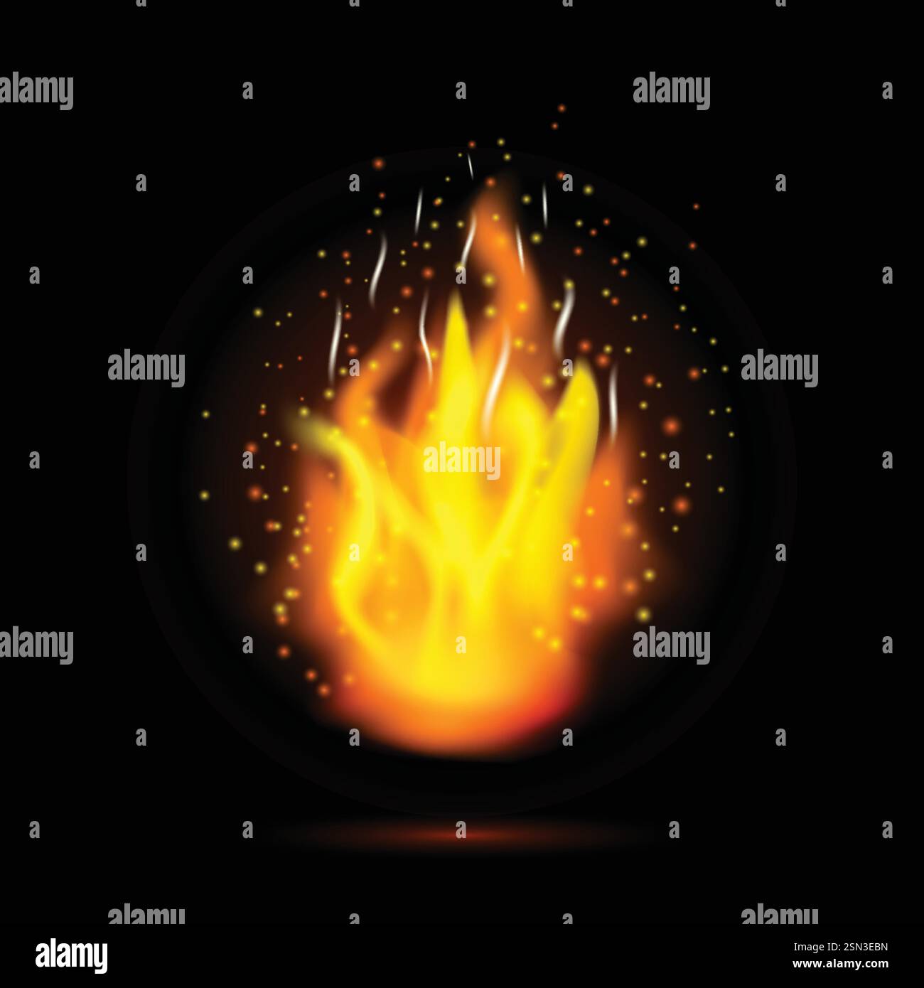 Realistic fire flame on black background. Vector illustration Stock ...