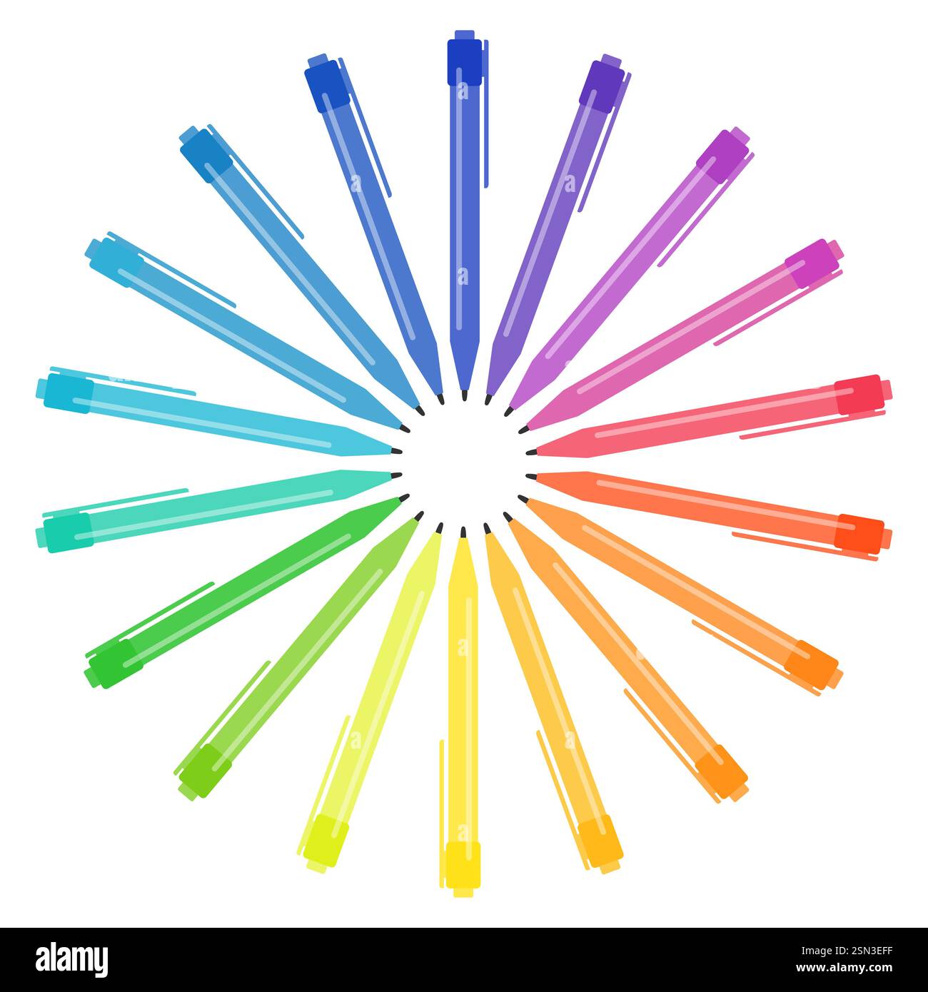 Set of multicolored pens placed in a circle. Vector illustration Stock ...