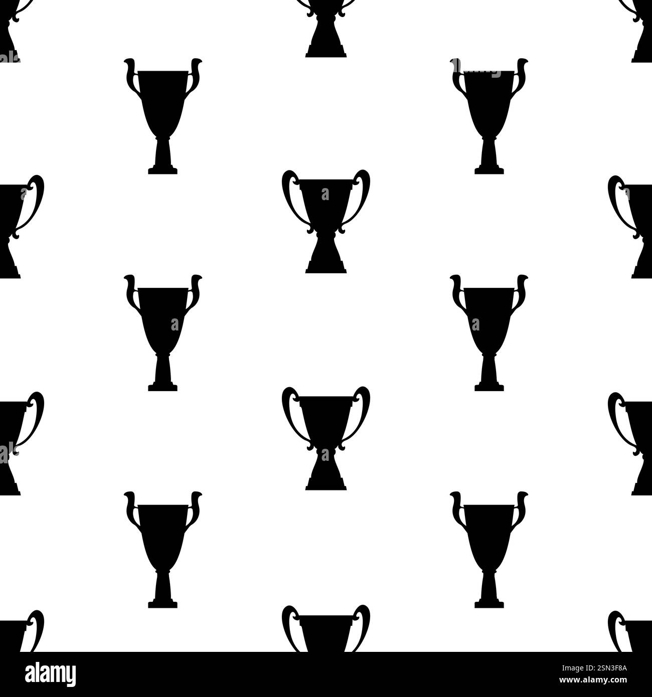 Winner trophy cup seamless pattern. Black simple silhouette texture ...