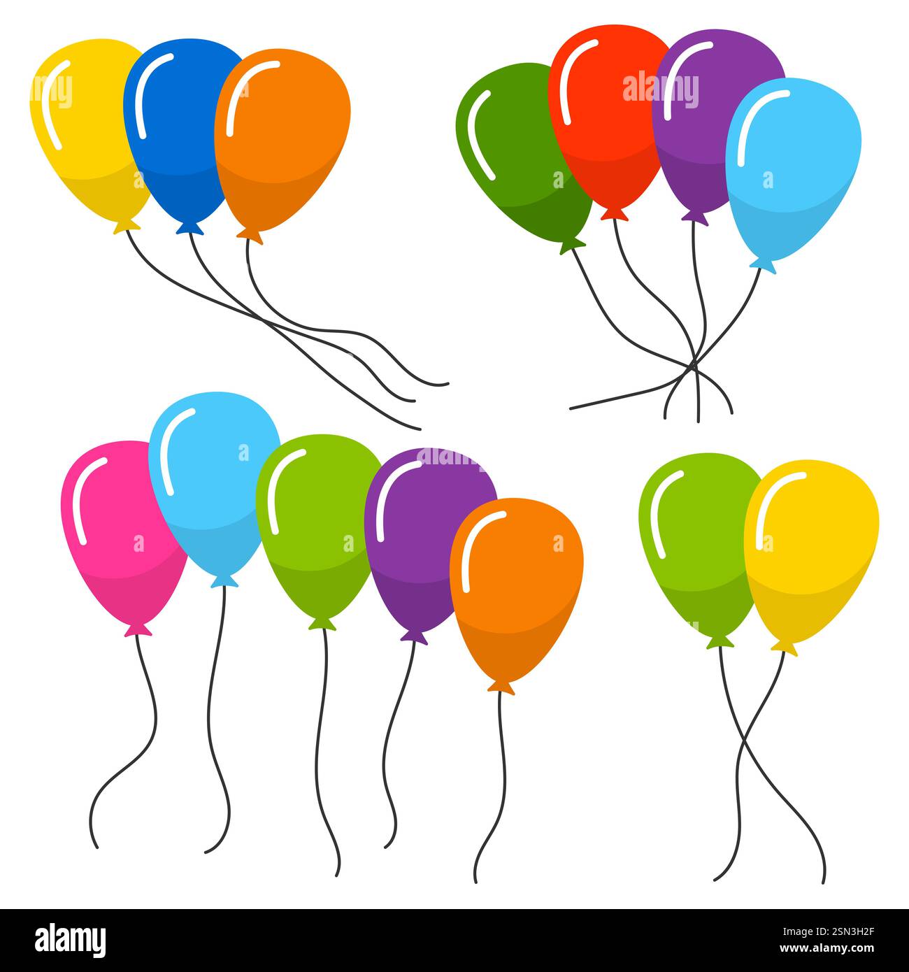 Bunches of several colour helium balloons. Vector illustration Stock ...