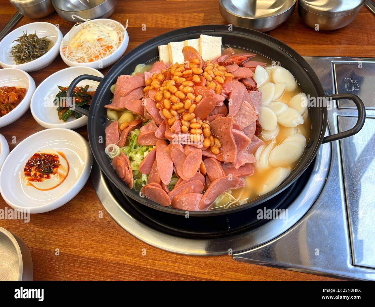 Korean traditional food. Budae-jjigae (Sausage Spam Stew Stock Photo ...