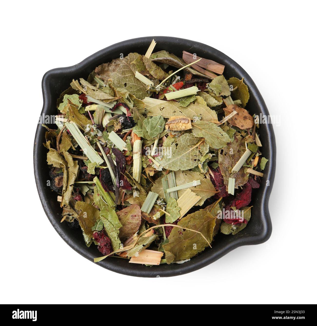 Dry herbal tea brew in bowl isolated on white, top view Stock Photo - Alamy