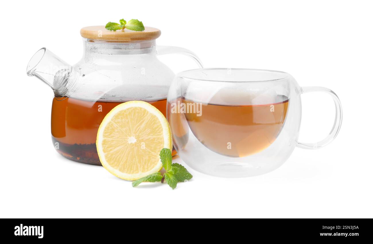 Teapot tea lemon leaves Cut Out Stock Images & Pictures - Alamy