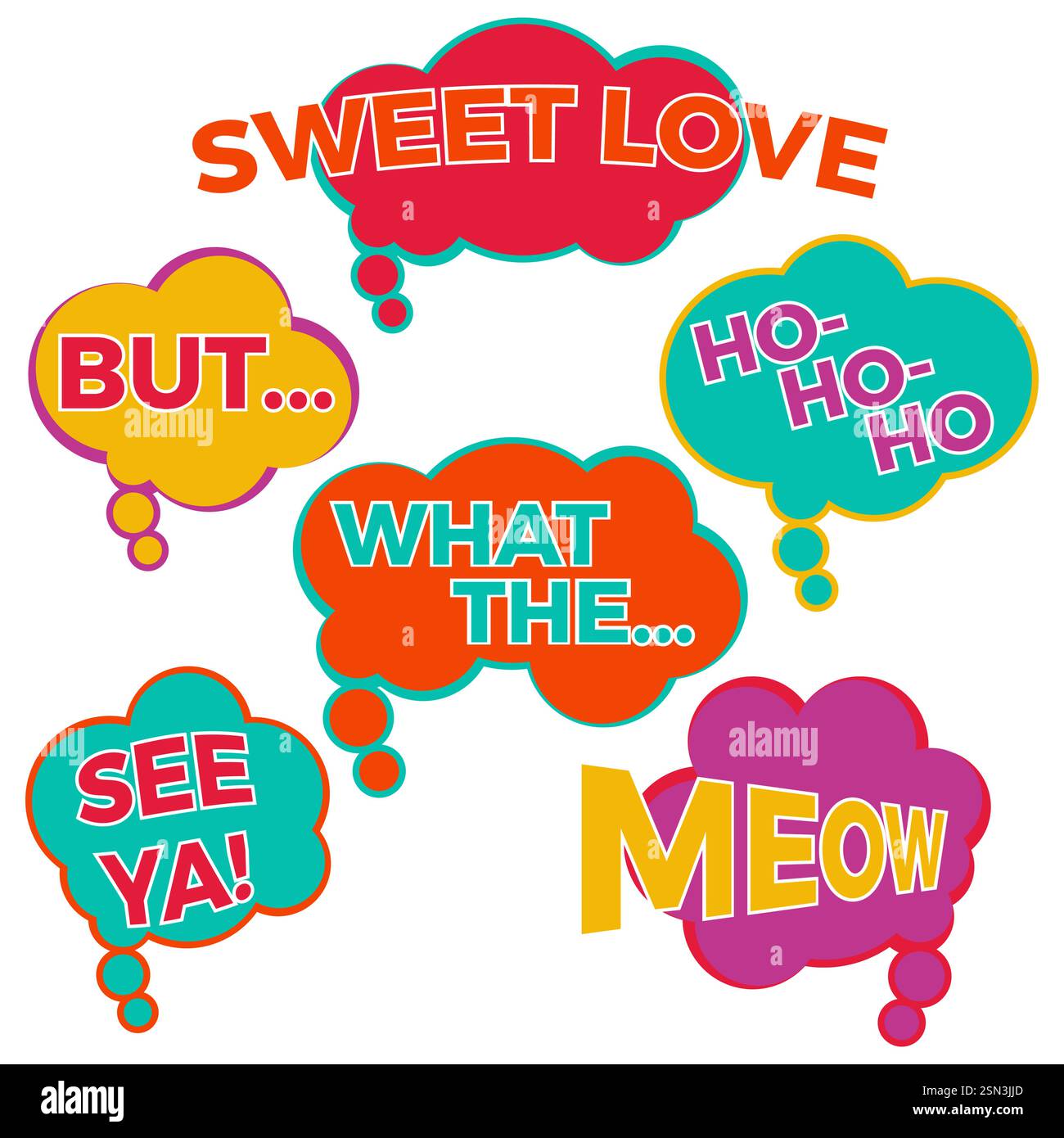 Set of six cartoon comic balloon speech bubbles in flat style. Elements ...