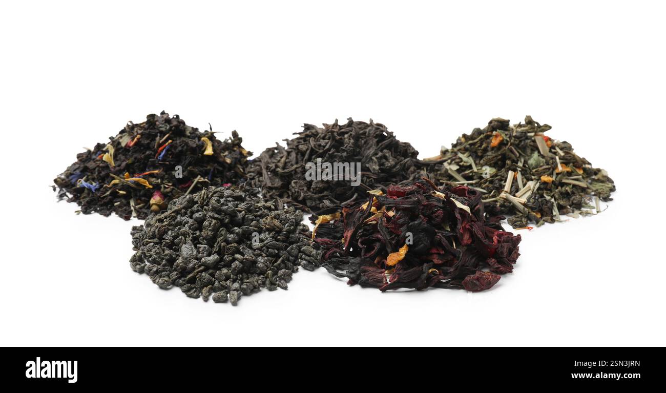 Different types of tea brew isolated on white Stock Photo - Alamy