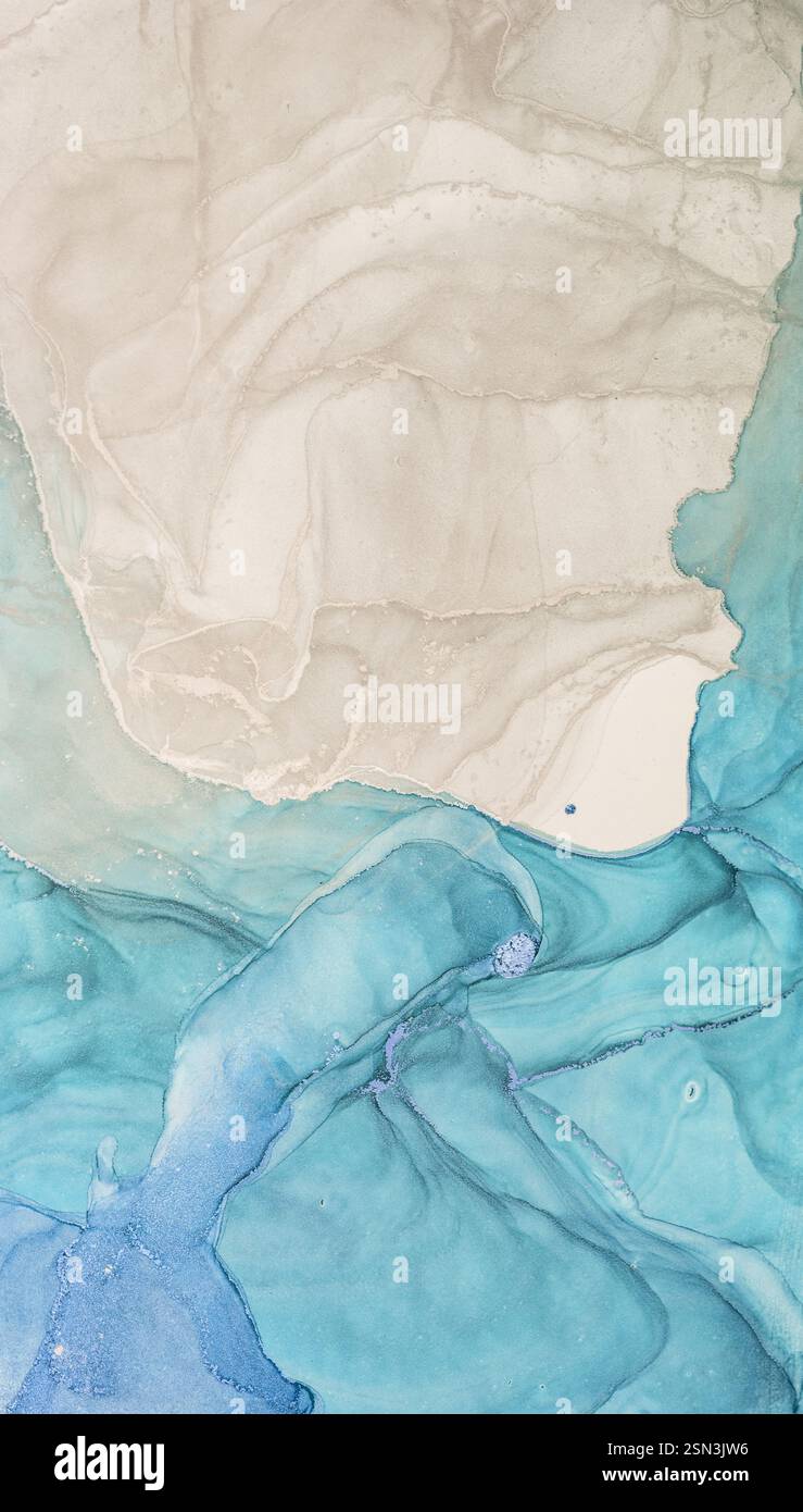 Vibrant alcohol ink abstract art featuring fluid turquoise and cream ...