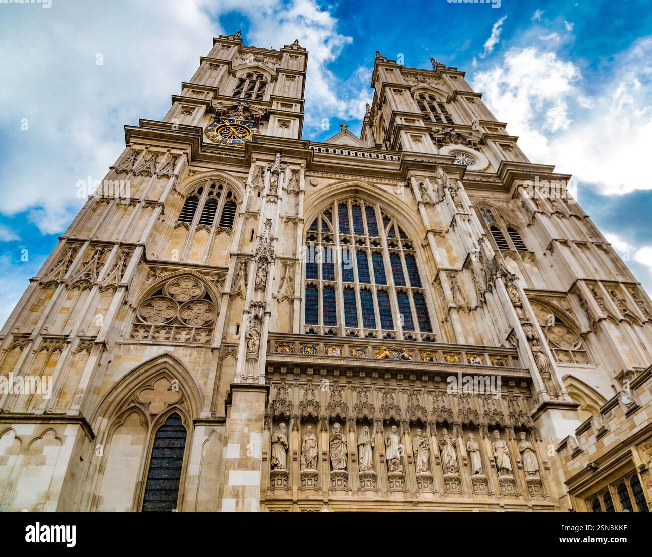 Great close-up view of the west front of the famous Westminster Abbey ...
