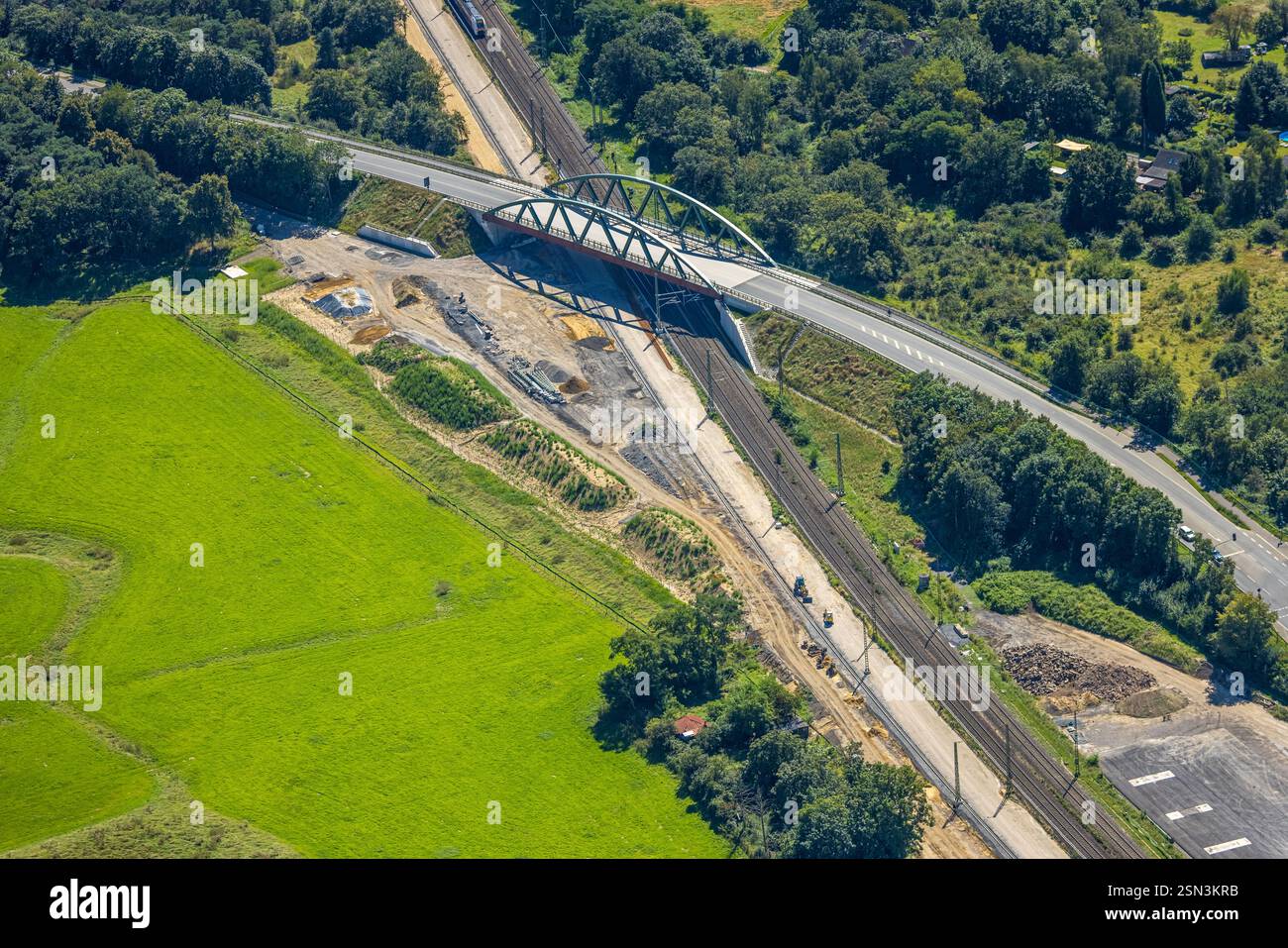 Aerial view, Lippe estuary area with construction site NSG nature ...