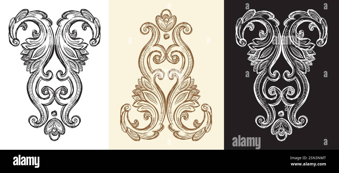Hand drawing baroque design elements vector set Stock Vector Image ...