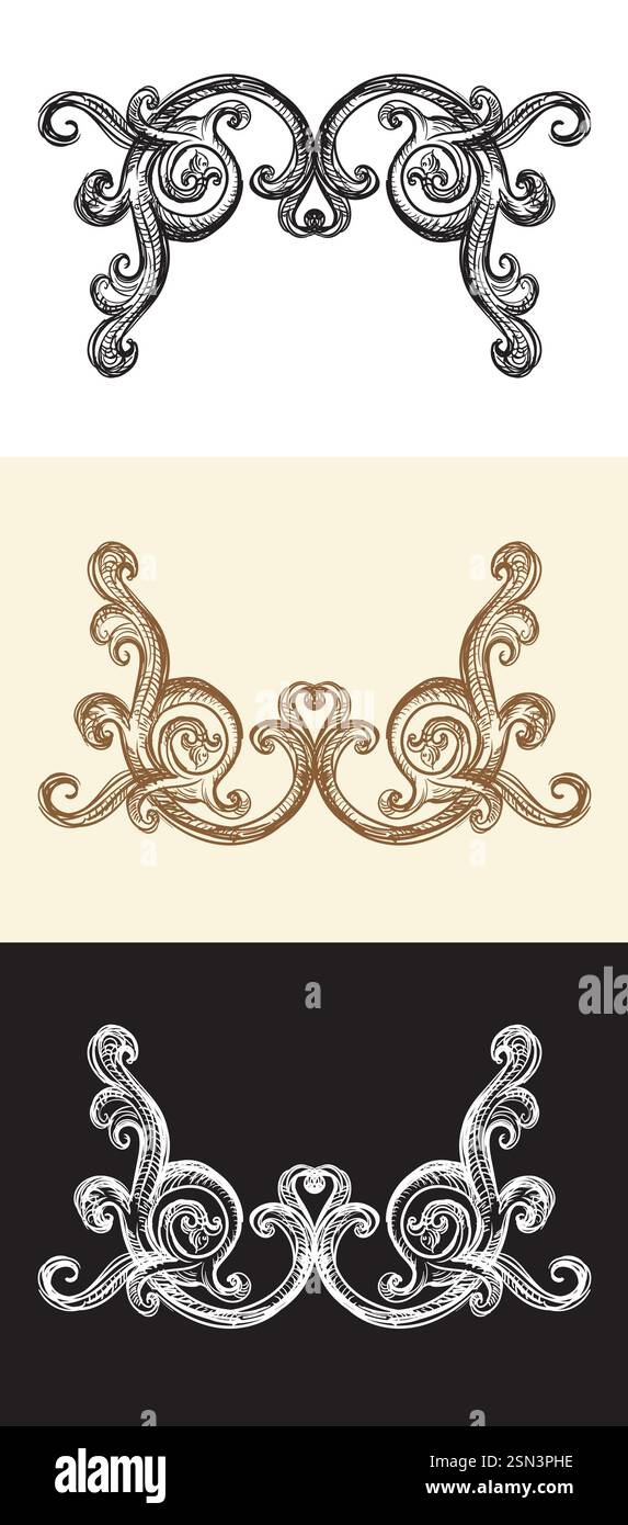 Set of hand drawing baroque design elements illustration Stock Vector ...