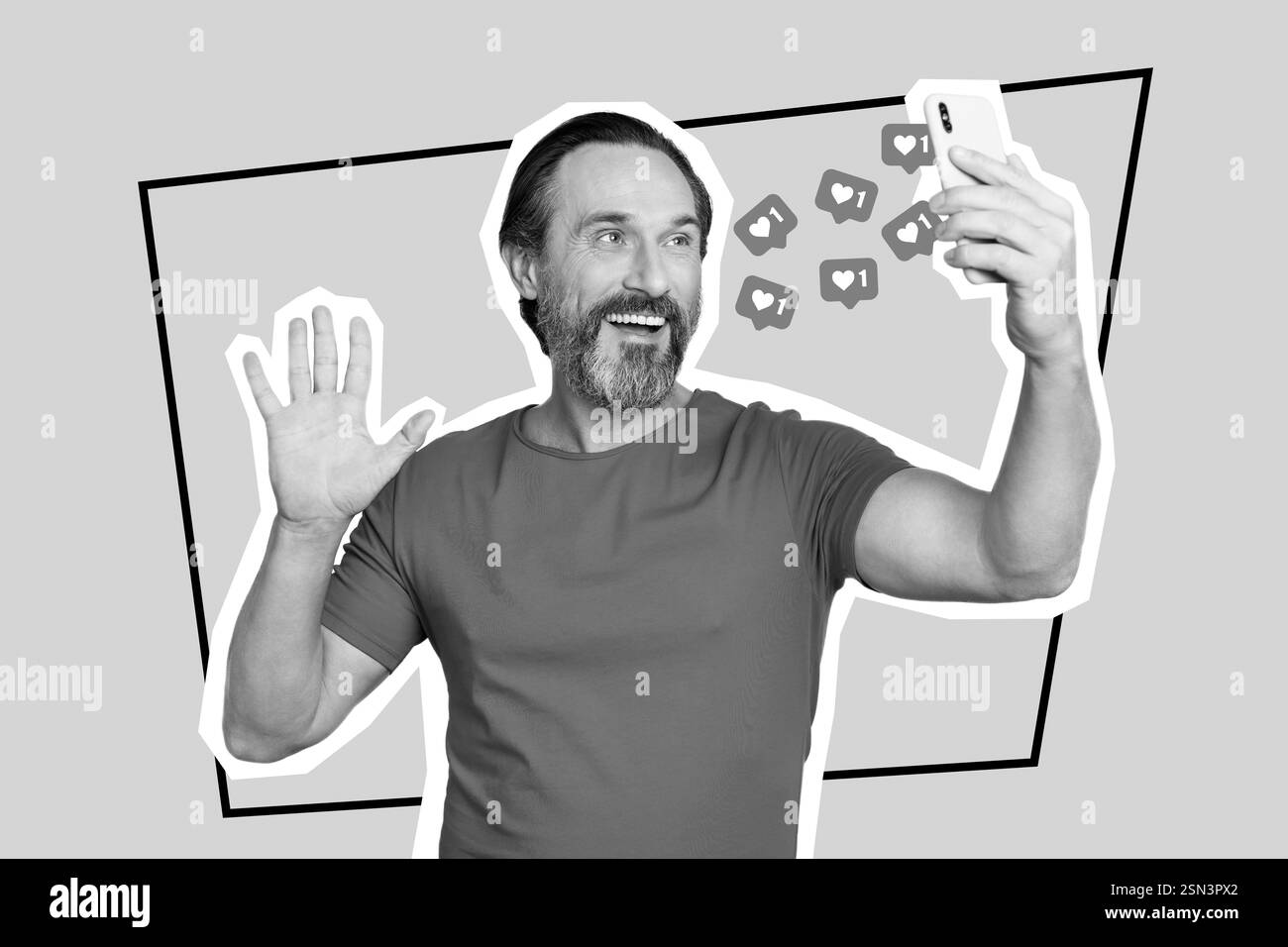 Poster template collage of modern person have live stream blog video ...
