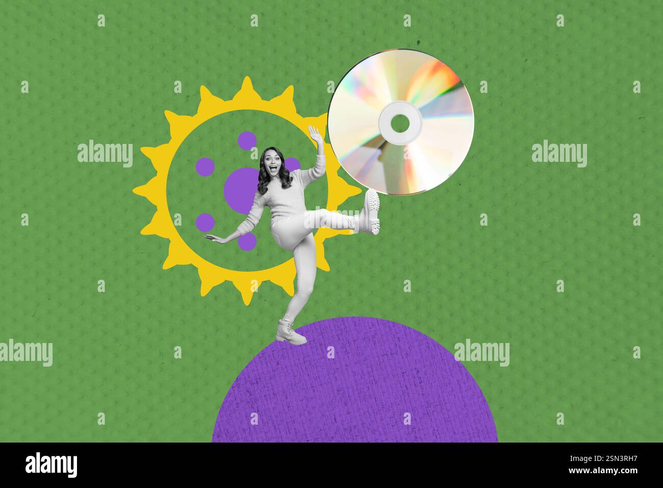 Sketch image trend montage 3D photo collage of young woman walk surreal ...