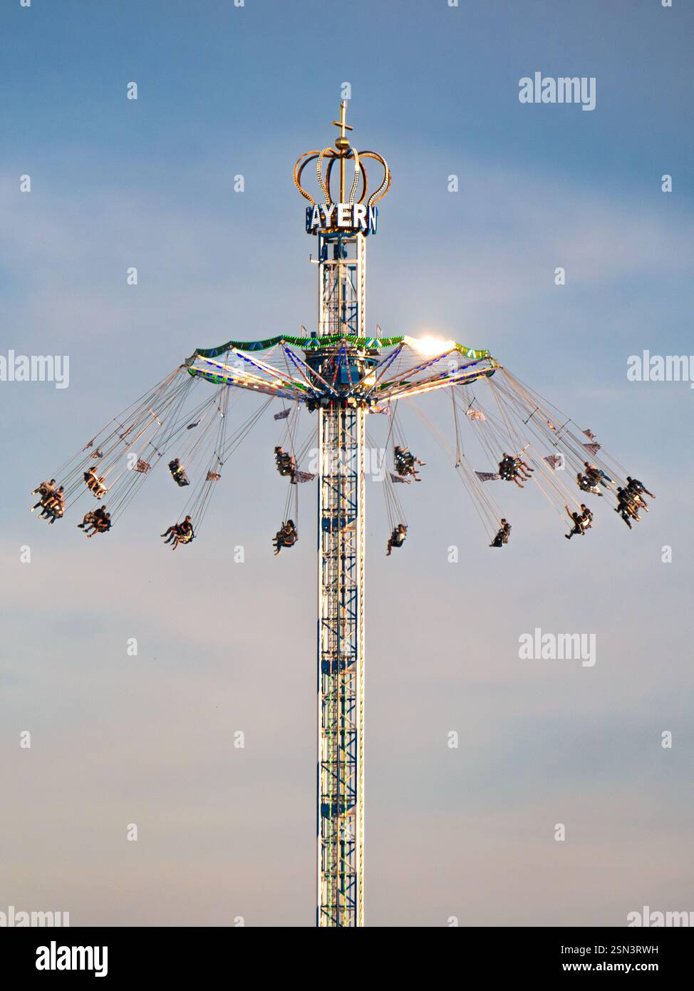 The Bayern Tower. A chairoplane at the Rheinkirmes (funfair) in ...