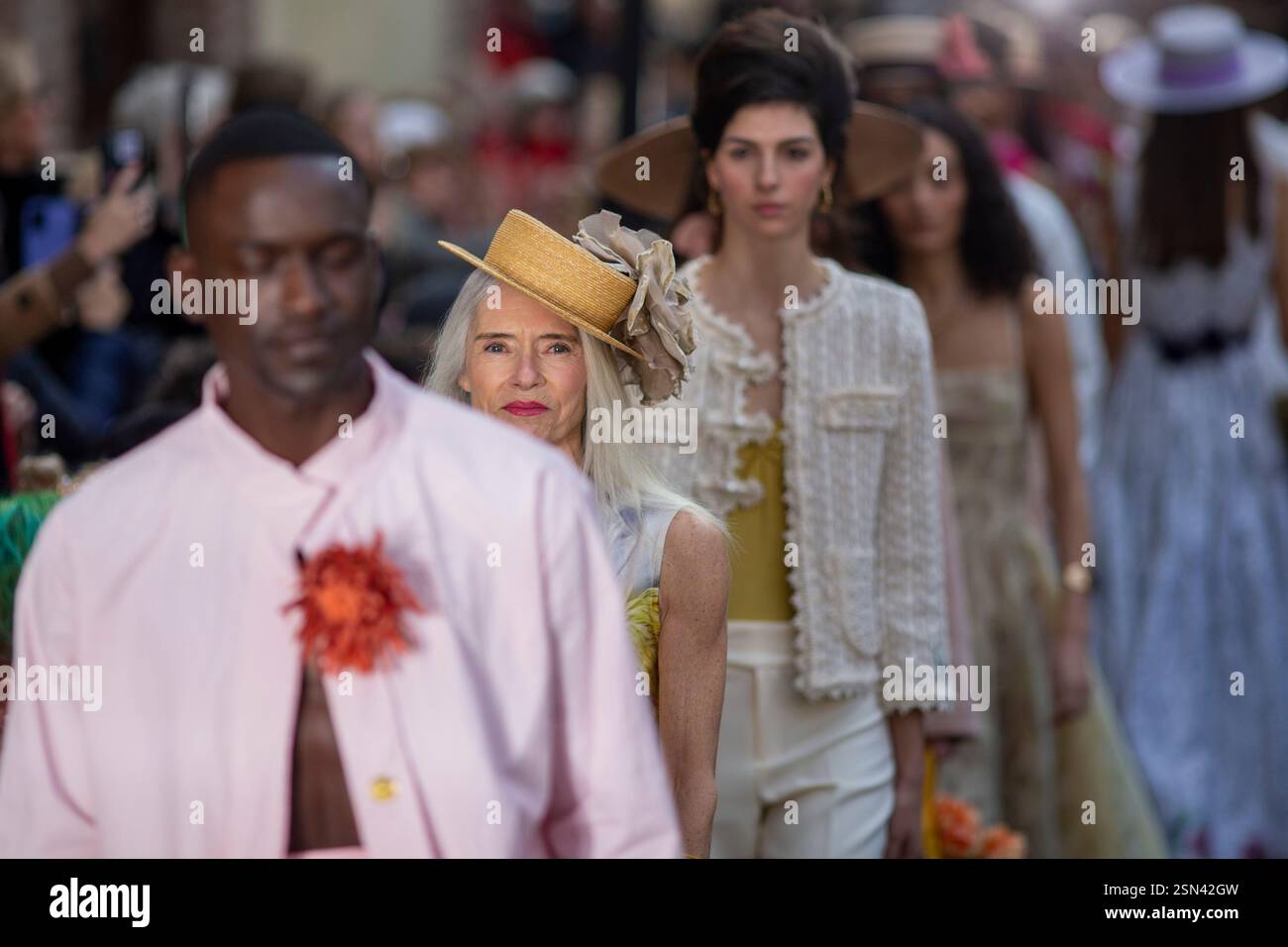 Madrid, Madrid, Spain. 13th Feb, 2025. Models parade down the catwalk ...