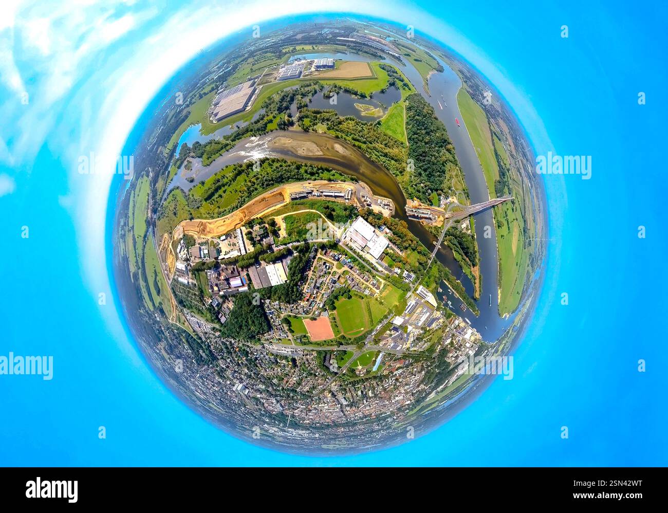 Aerial view, Lippe estuary with construction site, southern bypass ...