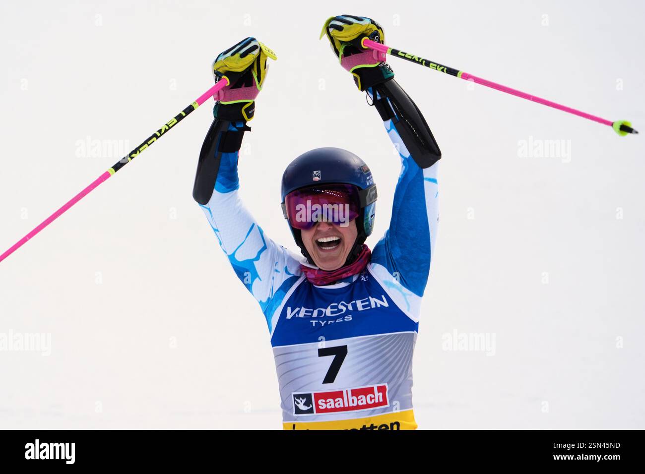 United States' Paula Moltzan celebrates at the finish area of a women's ...
