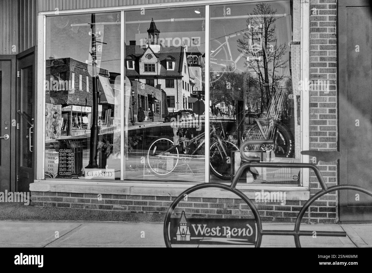 reflections of downtown West Bend Wisconsin Stock Photo - Alamy
