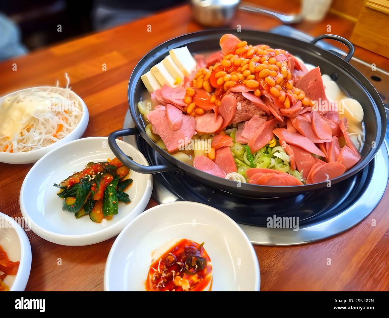 Korean traditional food. Budae-jjigae (Sausage Spam Stew Stock Photo ...
