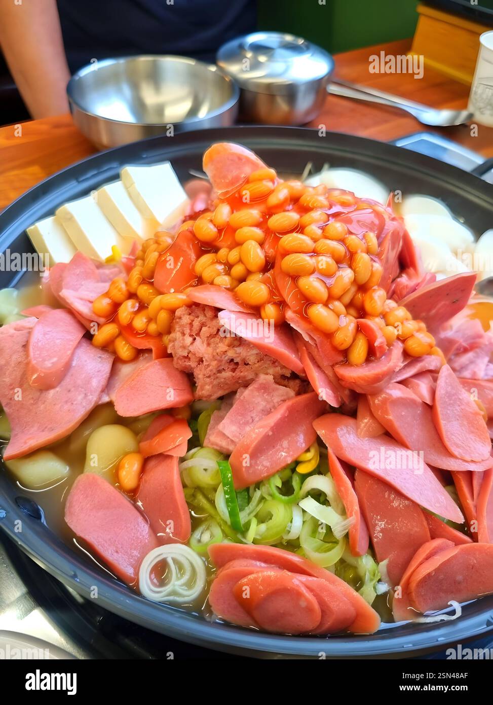 Korean traditional food. Budae-jjigae (Sausage Spam Stew Stock Photo ...