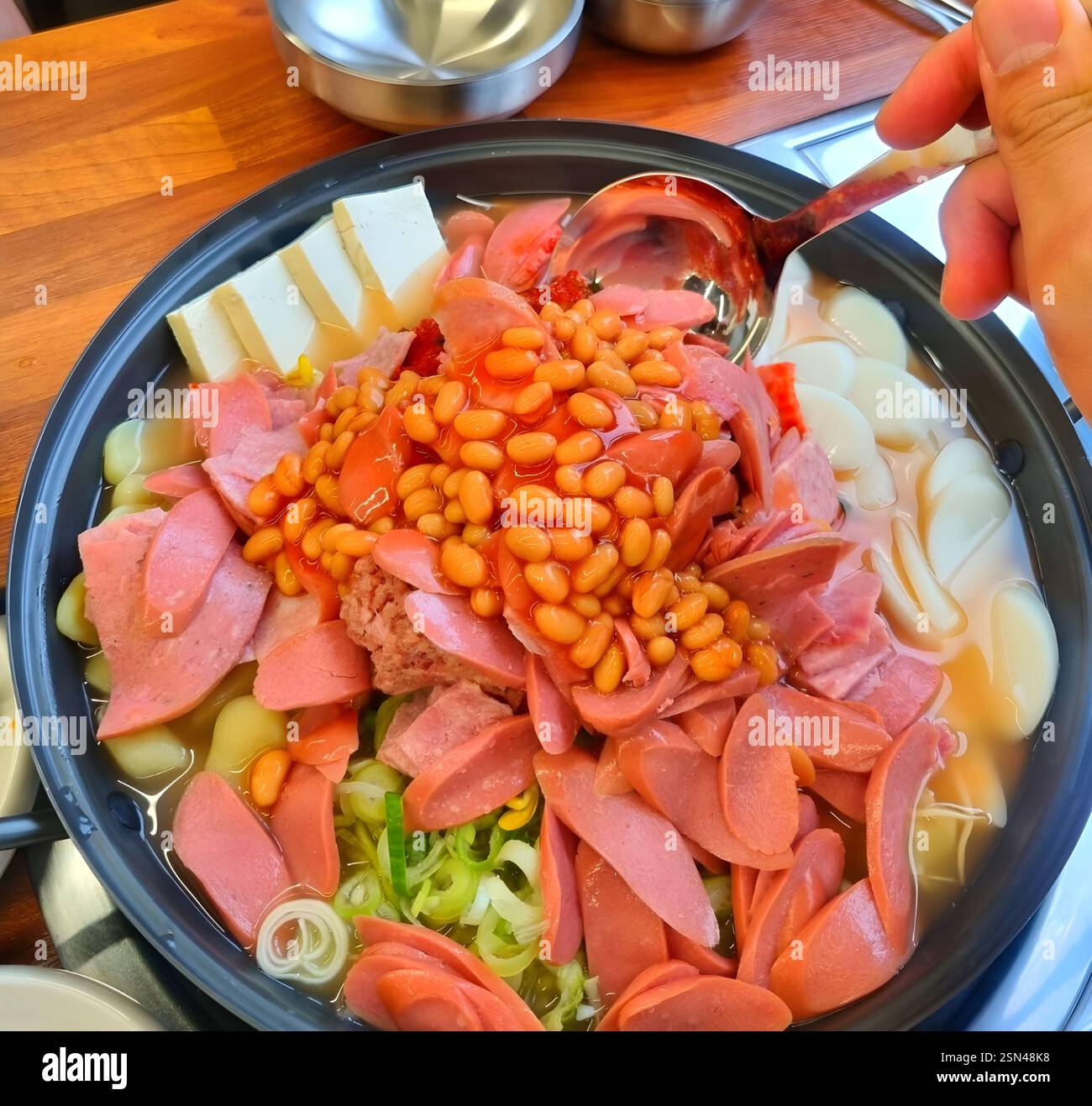 Korean traditional food. Budae-jjigae (Sausage Spam Stew Stock Photo ...