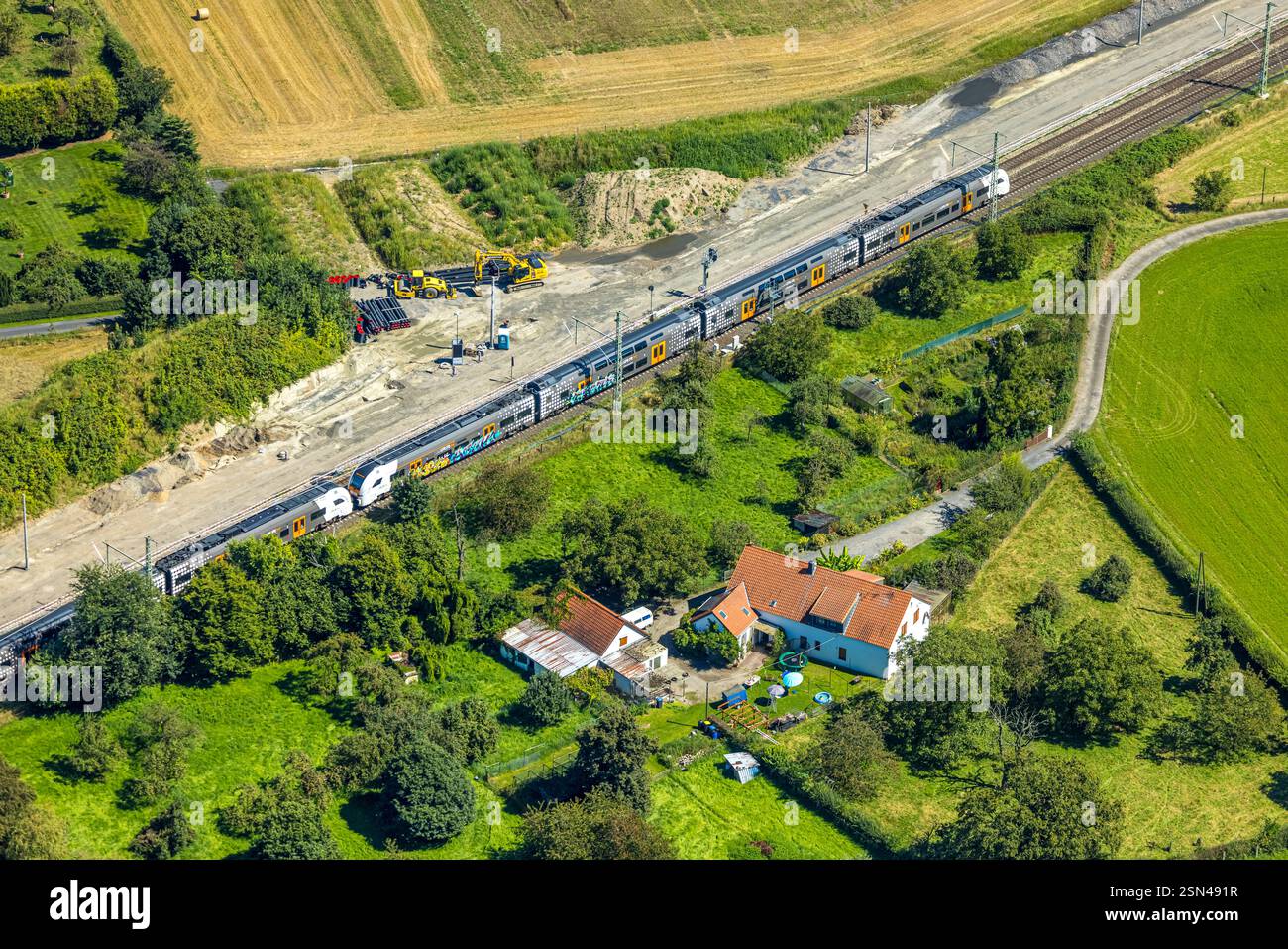 Aerial view, residential building in Hundsbusch street and construction ...