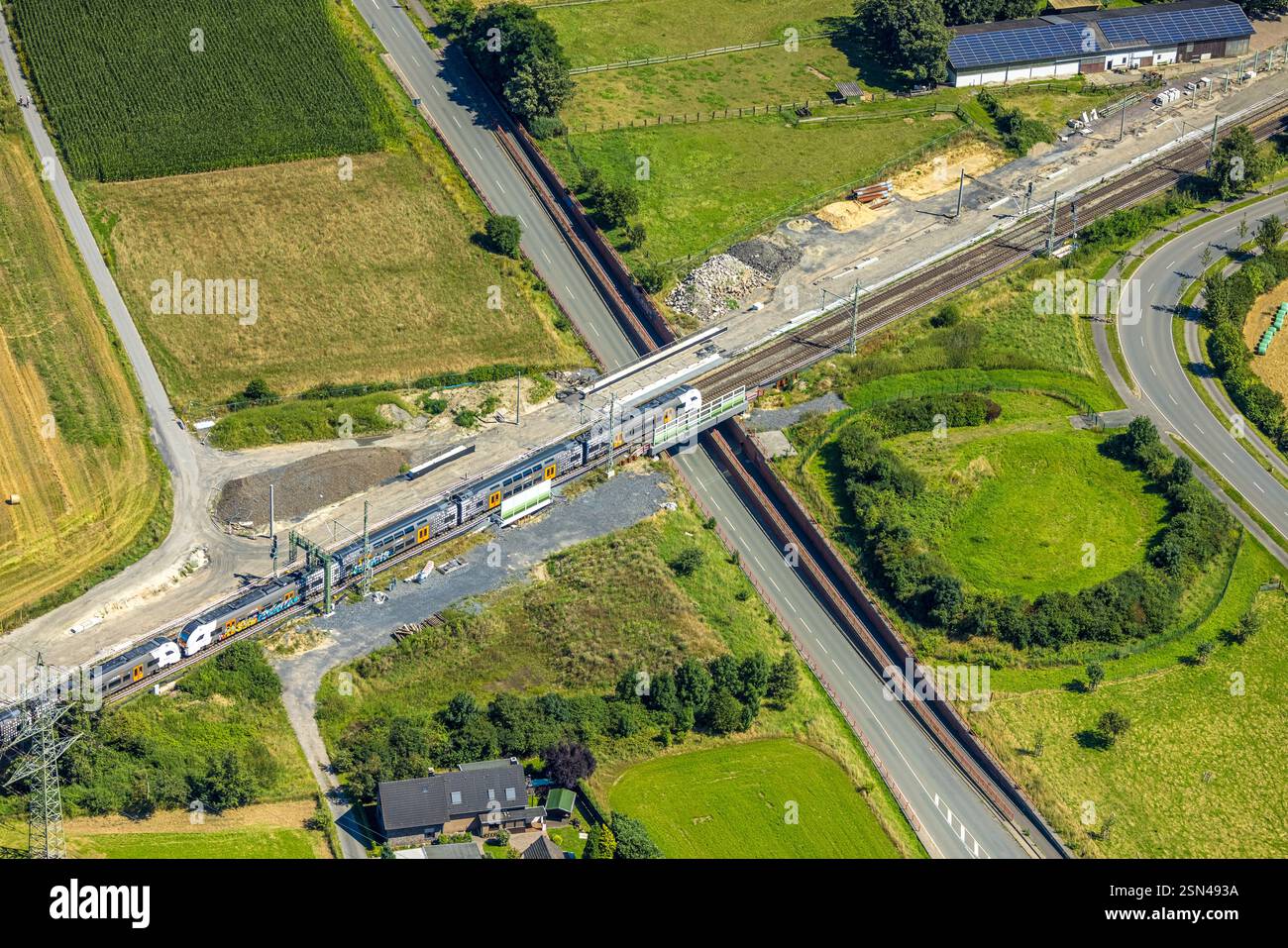Aerial view, construction site bridge at Hammweg, extension of the ...