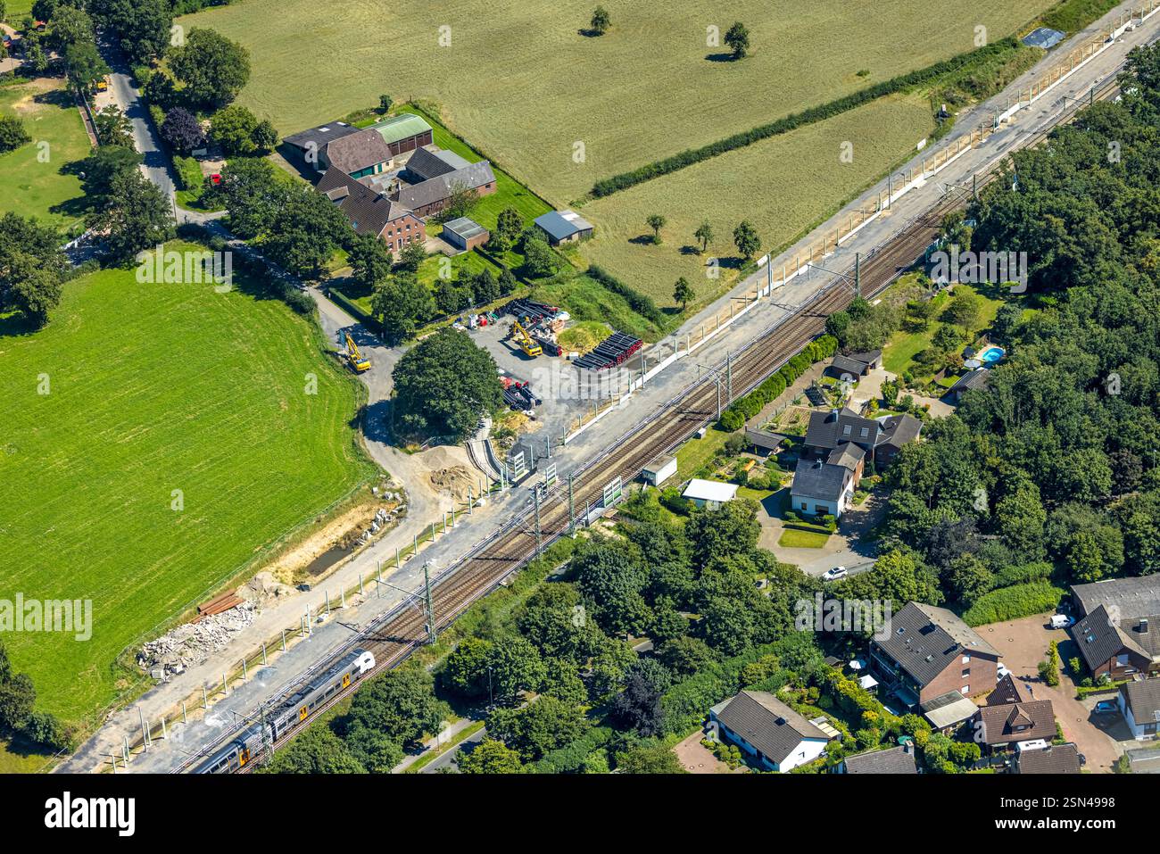 Aerial view, construction site bridge and pedestrian tunnel ...