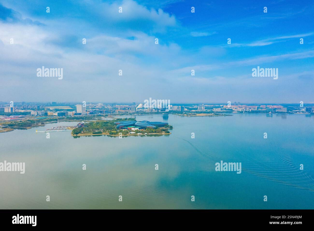 Aerial panoramic view of Dishui Lake in Pudong New District, Shanghai ...
