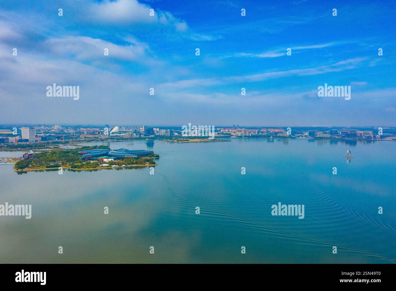 Aerial panoramic view of Dishui Lake in Pudong New District, Shanghai ...