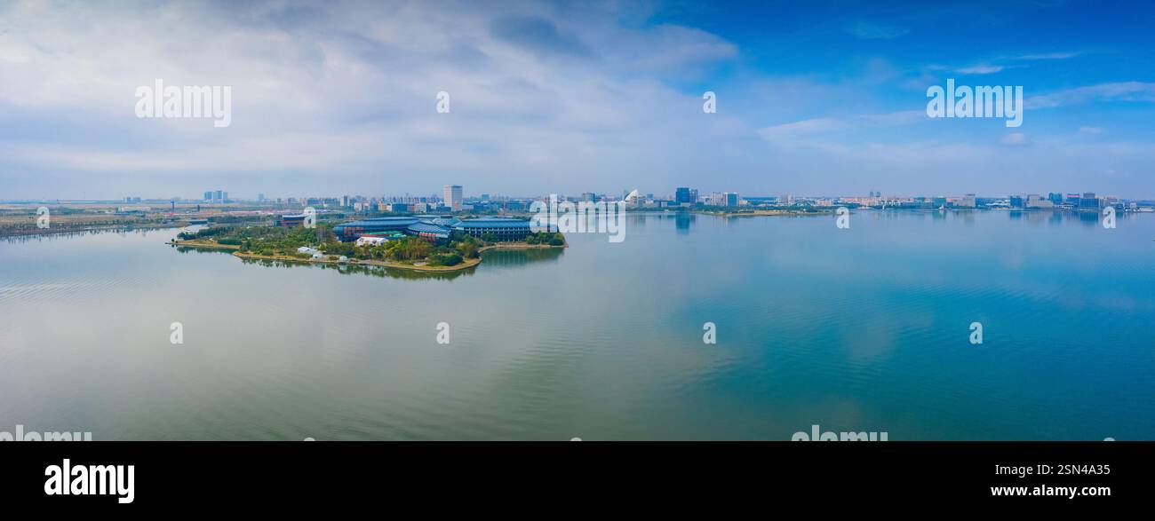 Aerial panoramic view of Dishui Lake in Pudong New District, Shanghai ...