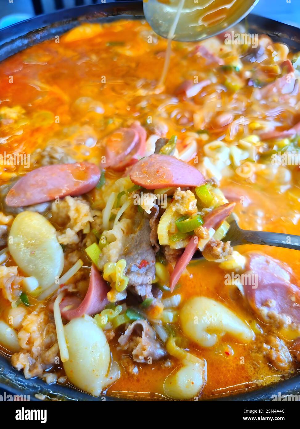 Korean traditional food. Budae-jjigae (Sausage Spam Stew Stock Photo ...