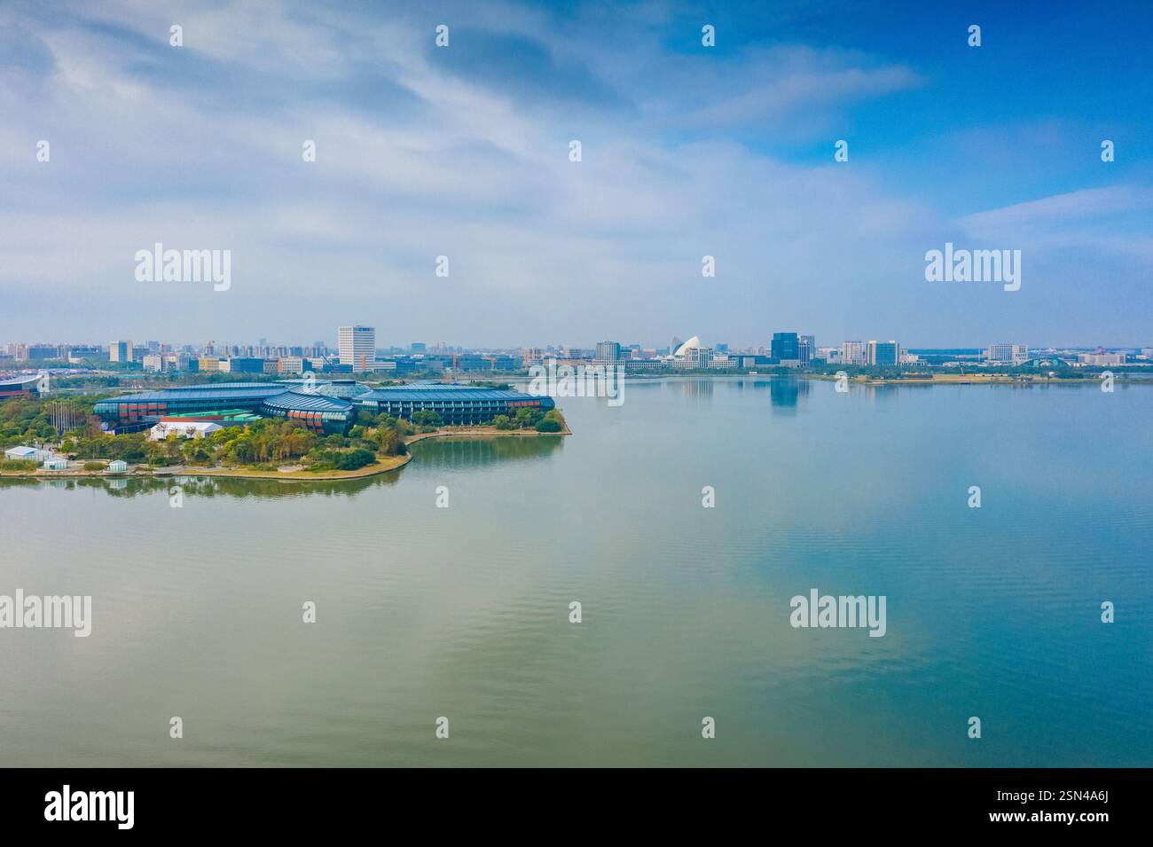 Aerial panoramic view of Dishui Lake in Pudong New District, Shanghai ...