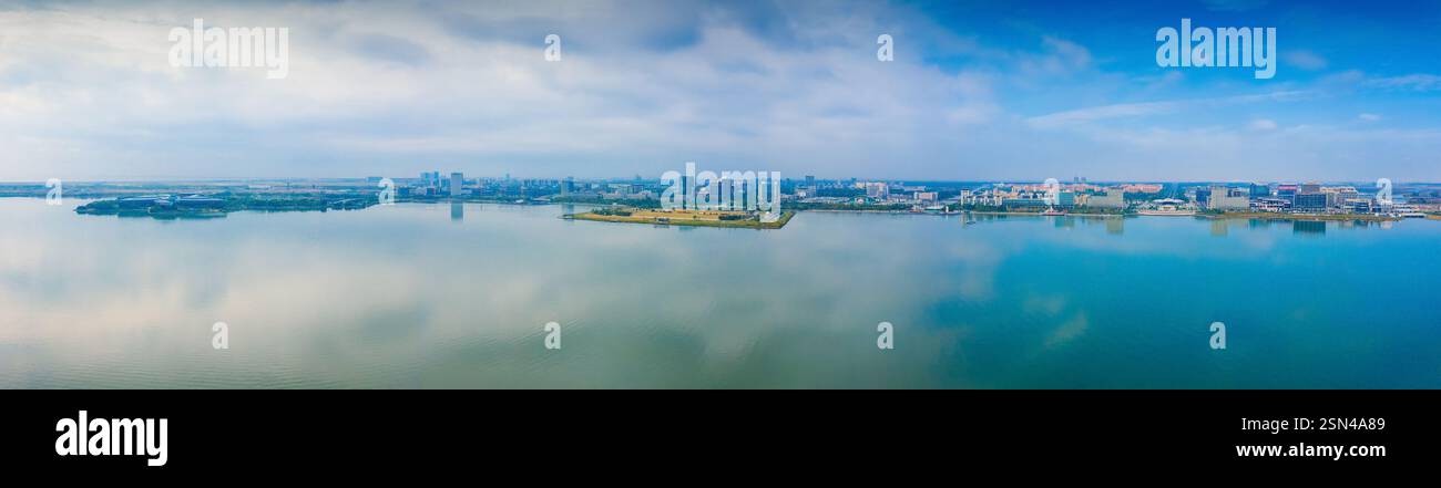 Aerial panoramic view of Dishui Lake in Pudong New District, Shanghai ...