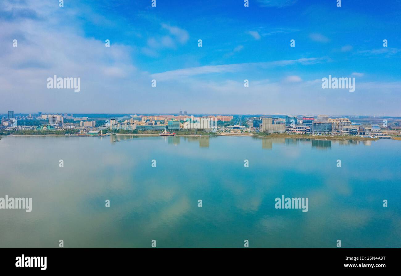 Aerial panoramic view of Dishui Lake in Pudong New District, Shanghai ...