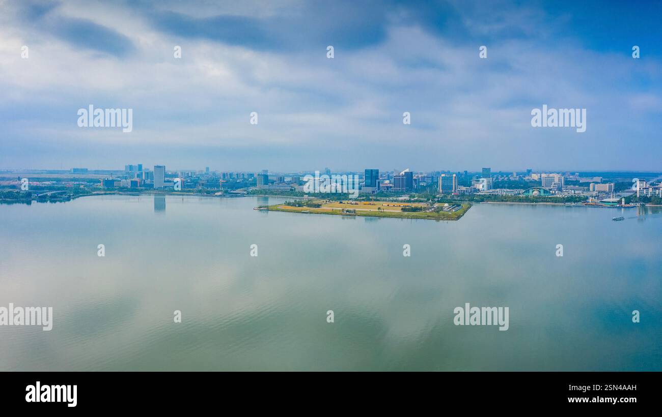 Aerial panoramic view of Dishui Lake in Pudong New District, Shanghai ...