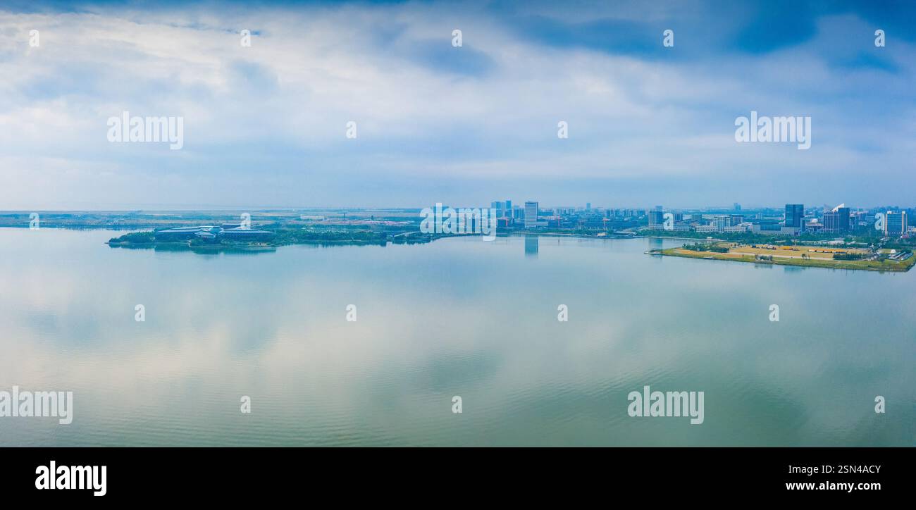 Aerial panoramic view of Dishui Lake in Pudong New District, Shanghai ...