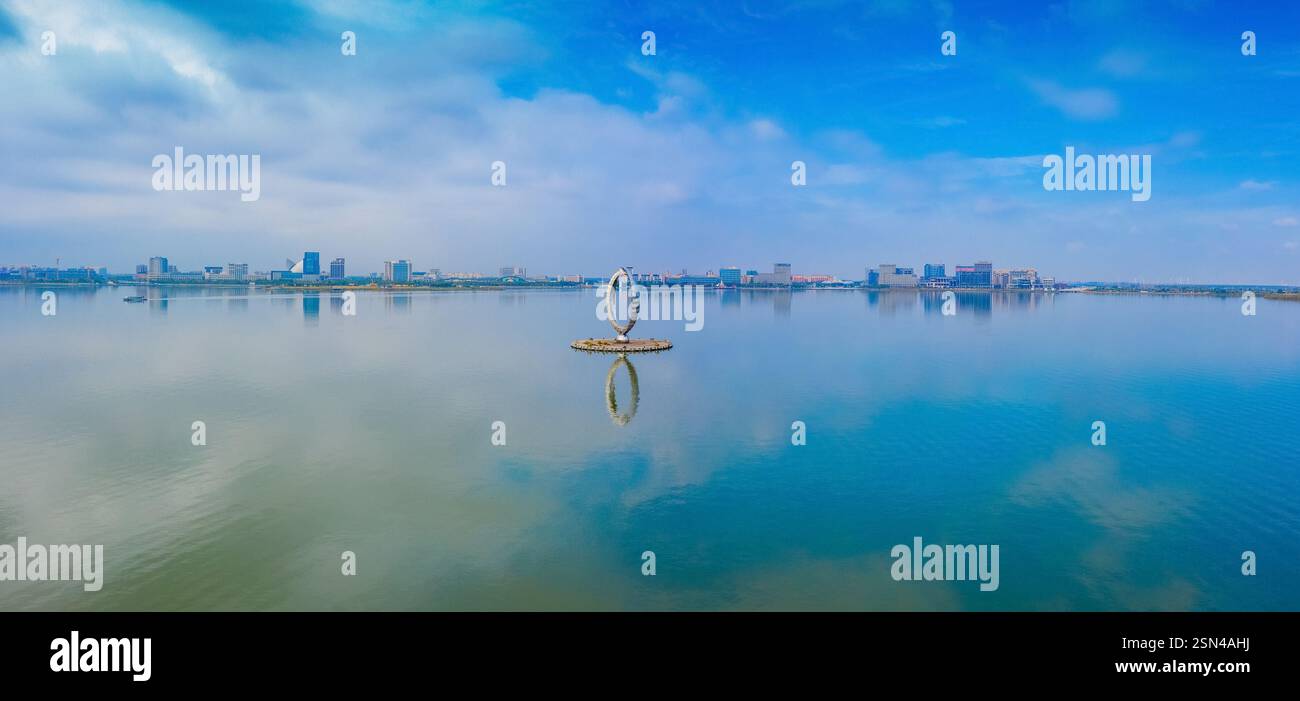Aerial panoramic view of Dishui Lake in Pudong New District, Shanghai ...