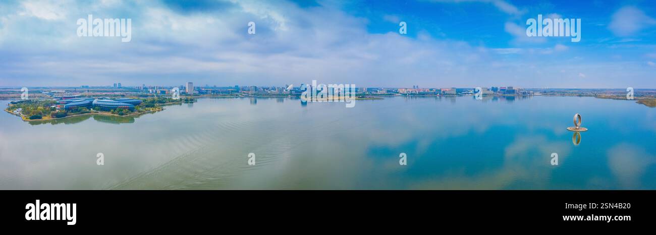 Aerial panoramic view of Dishui Lake in Pudong New District, Shanghai ...