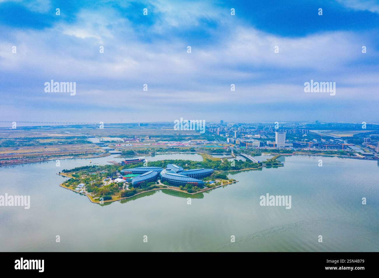 Aerial panoramic view of Dishui Lake in Pudong New District, Shanghai ...