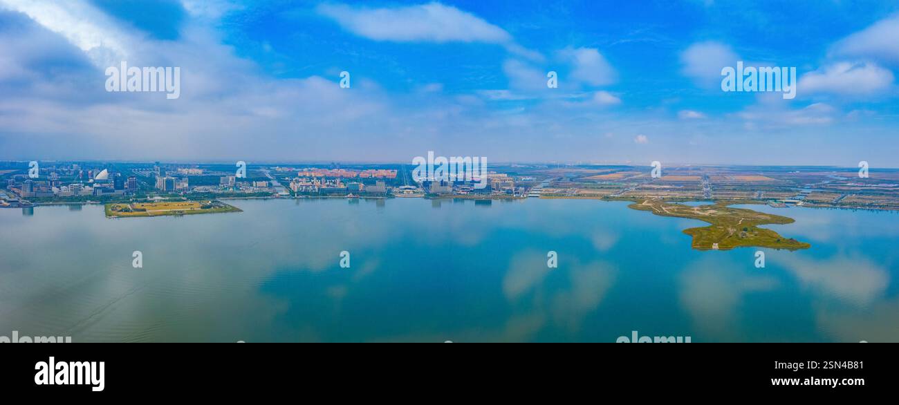 Aerial panoramic view of Dishui Lake in Pudong New District, Shanghai ...