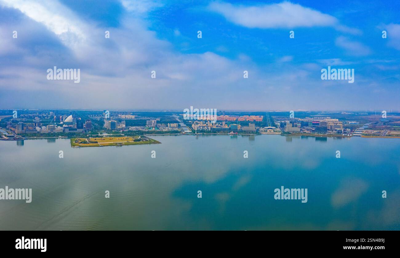 Aerial panoramic view of Dishui Lake in Pudong New District, Shanghai ...