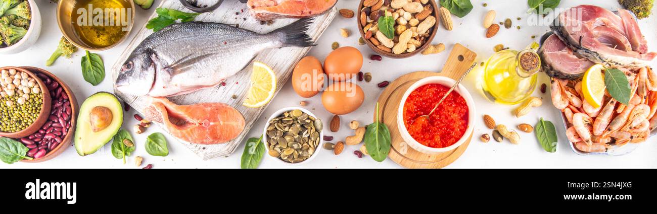 Variety food rich in Omega-3, ALA, EPA, DHA healthy fatty acids sources ...