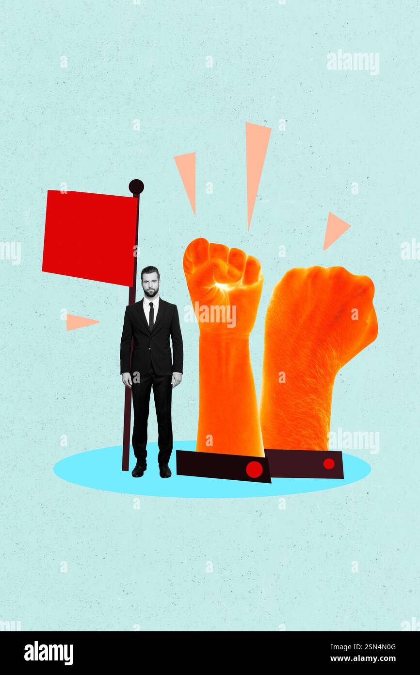 Art image vertical photo collage of serious man president stand red ...