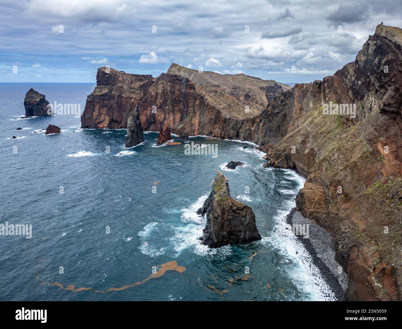 Aerial drone view of Ponta de Sao Lourenco, easternmost point of ...