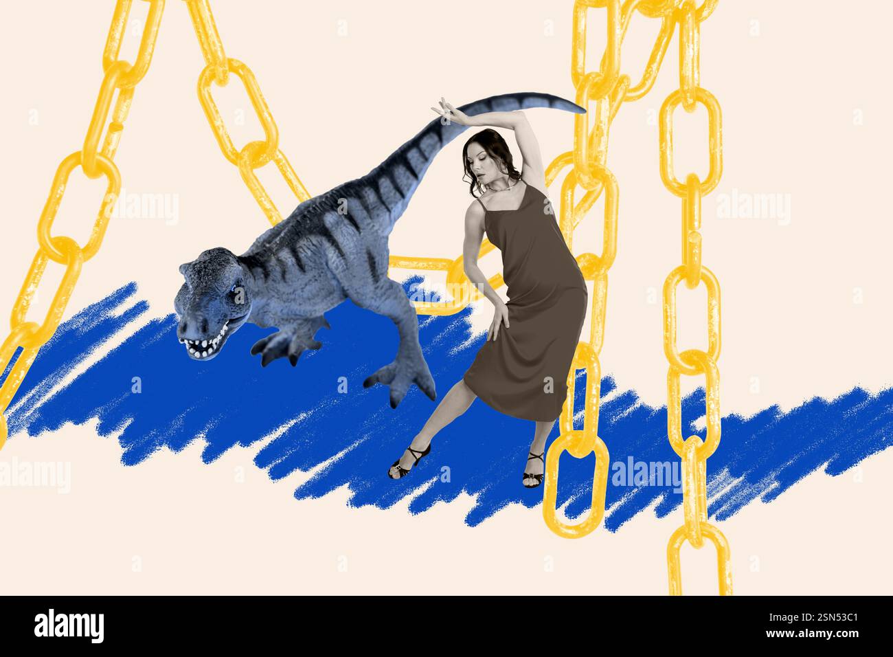 Contemporary art banner collage of serious girl stand captive prison ...