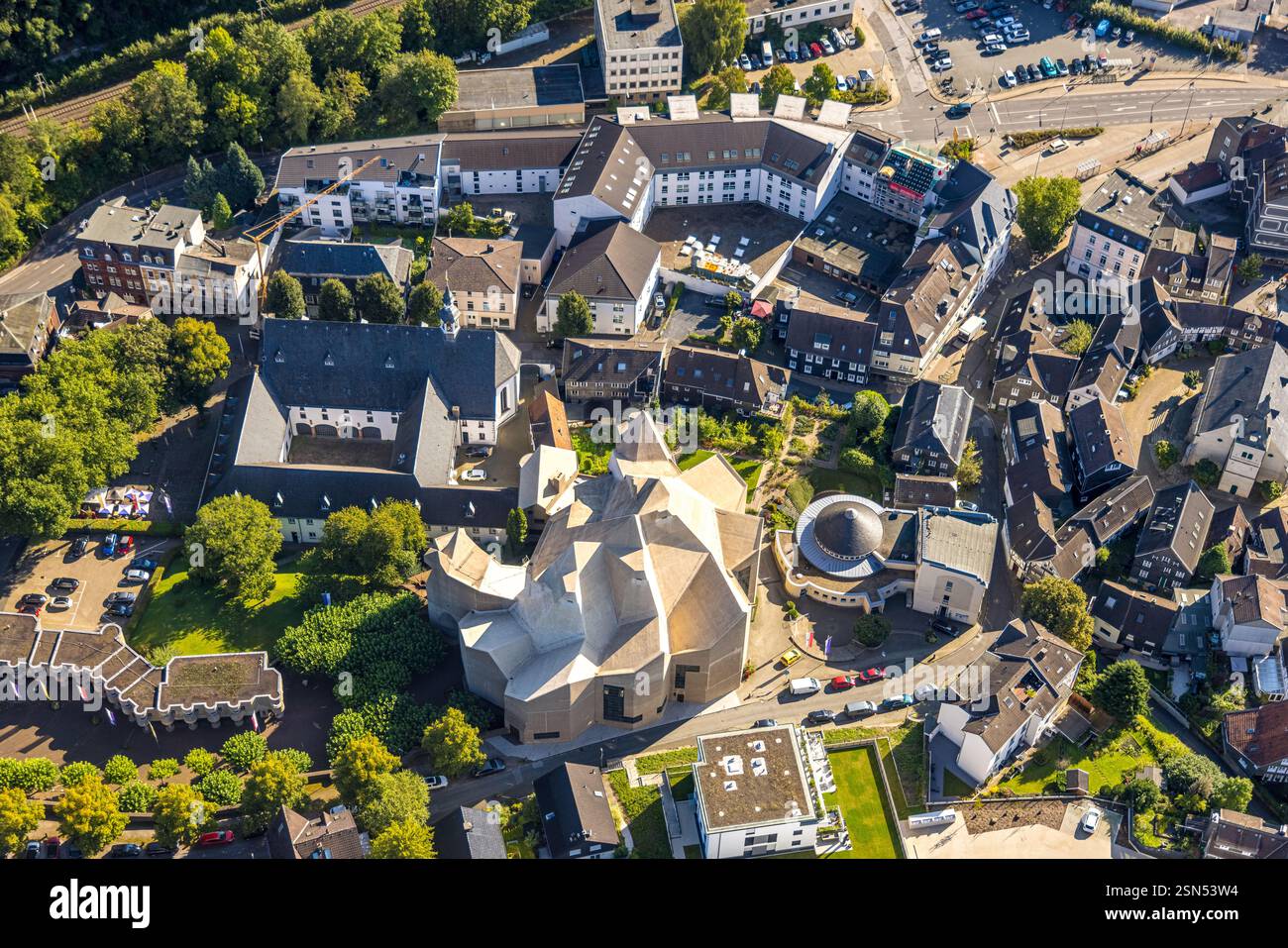 Aerial view, St. Mary's Cathedral with jagged roof construction ...
