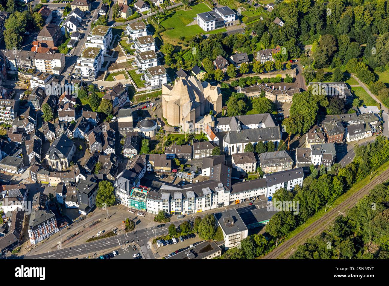 Aerial view, St. Mary's Cathedral with jagged roof construction ...