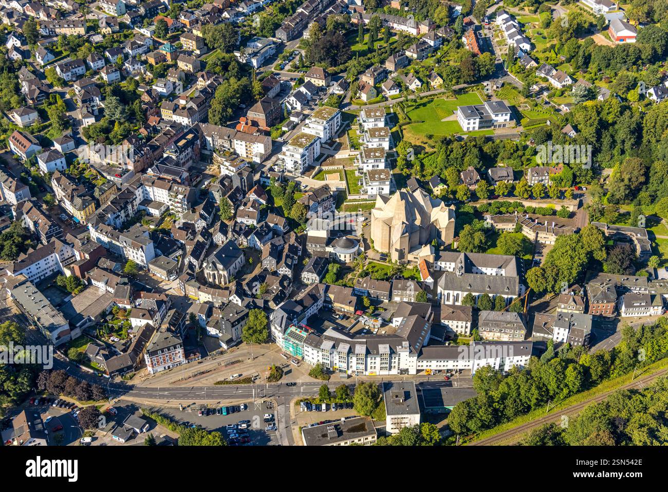 Aerial view, St. Mary's Cathedral with jagged roof construction ...